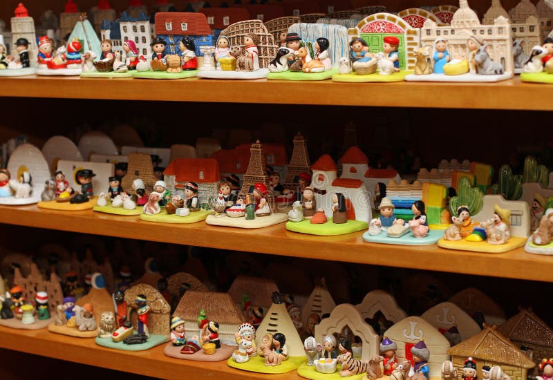 Nativity Scenes from Around the World in Religious Goods Store 1 Stock ...