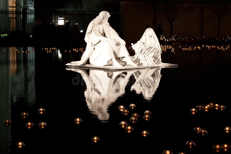 Salt Lake Temple Reflecting Pool Lights Christmas Under Construction: