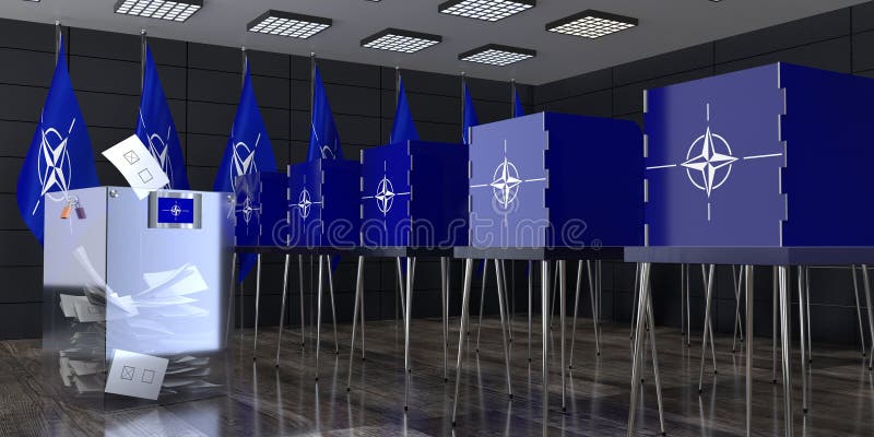 NATO - Voting Booths and Flags on Tables Stock Illustration ...