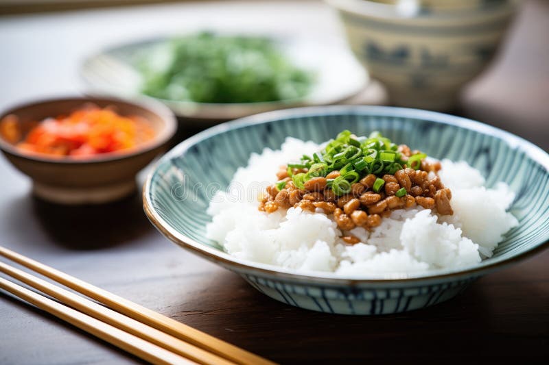Natto Atop a Bed of Steamed White Rice in a Bowl Stock Image - Image of ...
