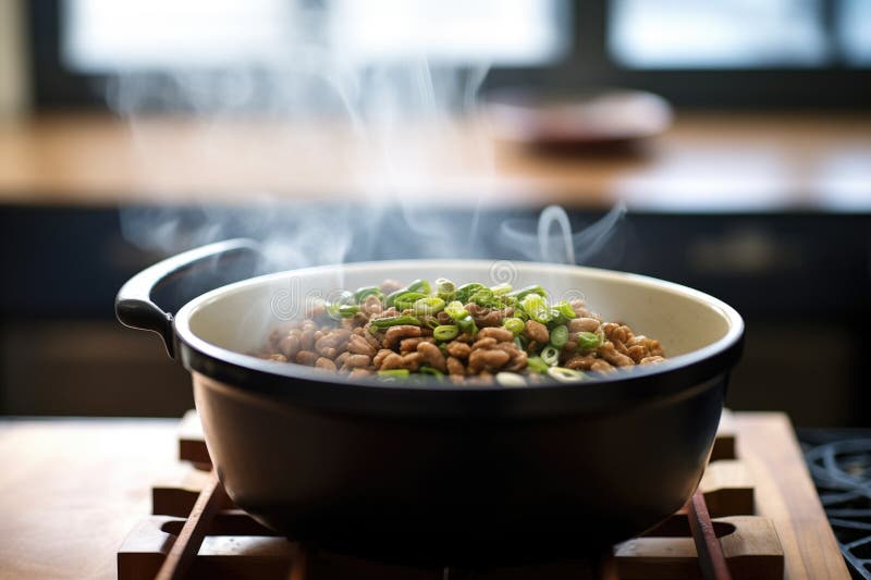 Natto Beans Captured Mid-fall into a Cooking Pot Stock Illustration ...