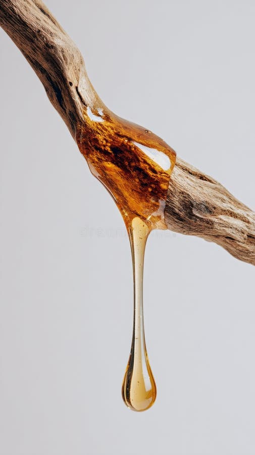 Natural Amber Resin Dripping from a Tree Branch with a Smooth Texture ...