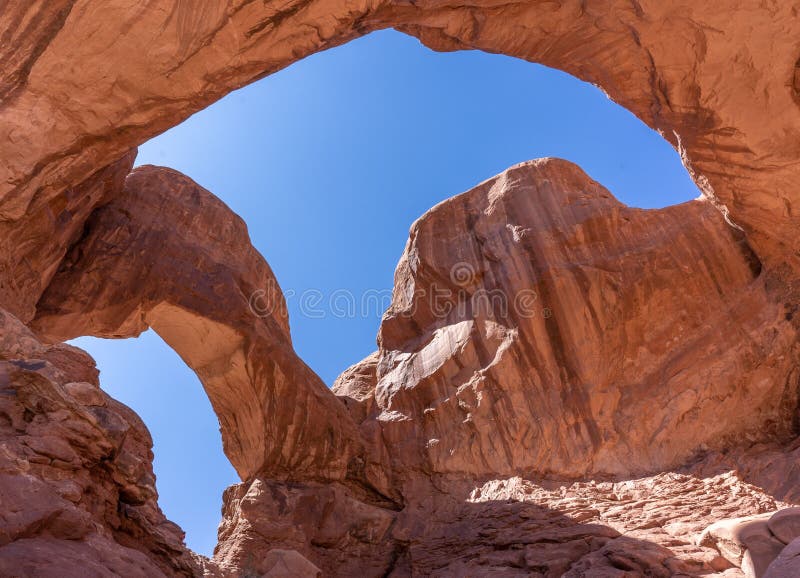 Natural Arches Against the Sunny Sky in the Arches National Park in the ...