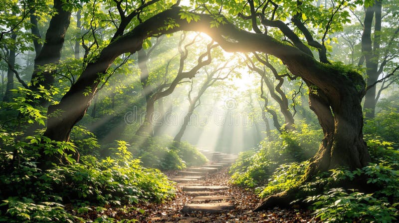 Natural Archway Formed by Branches in the Forest Stock Illustration ...