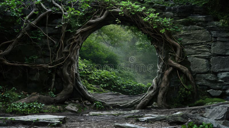 Natural Archway Formed by Intertwining Tree Branches Stock Illustration ...