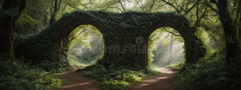 Natural Archway Shaped by Branches in the Forest Stock Illustration ...