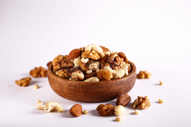 Natural Assorted Nuts on White Stock Image - Image of pine, tasty ...