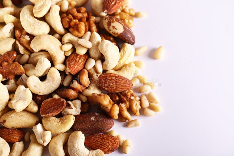 Natural Assorted Nuts on White Stock Image - Image of hazelnut, walnut ...