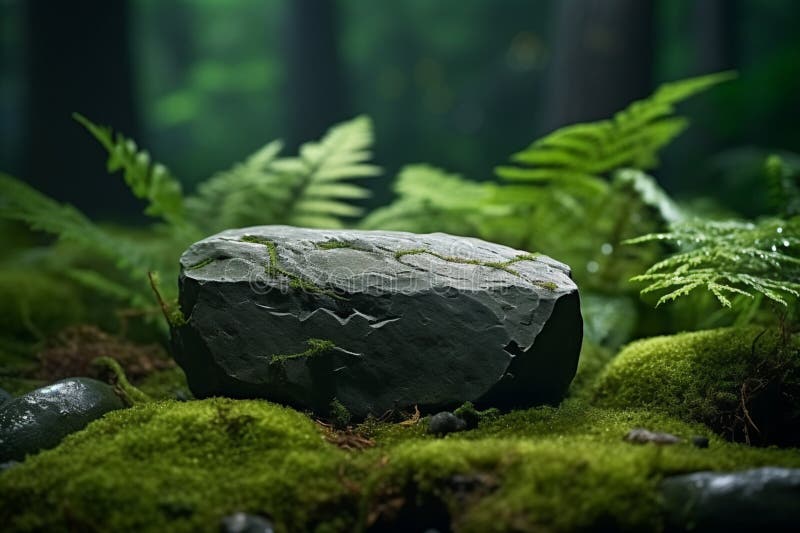 Natural Backdrop Flat Stone in the Forest for Product Presentation Stock Illustration ...