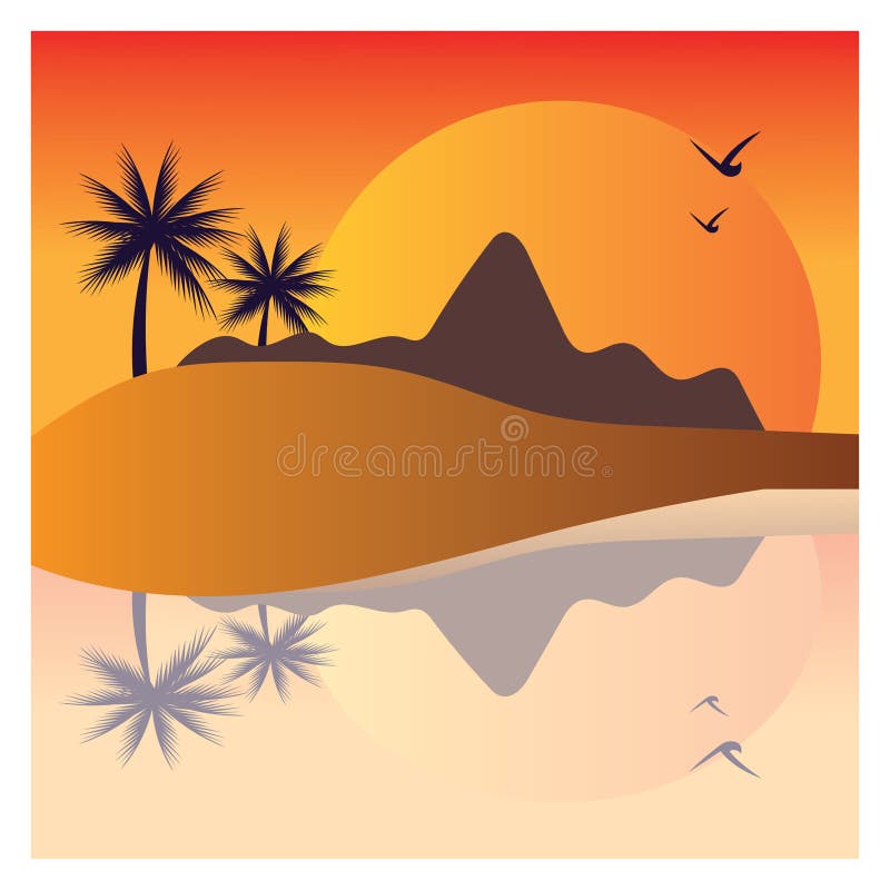 Natural Background, Afternoon Trees and Flying Birds, Coloring Vector ...