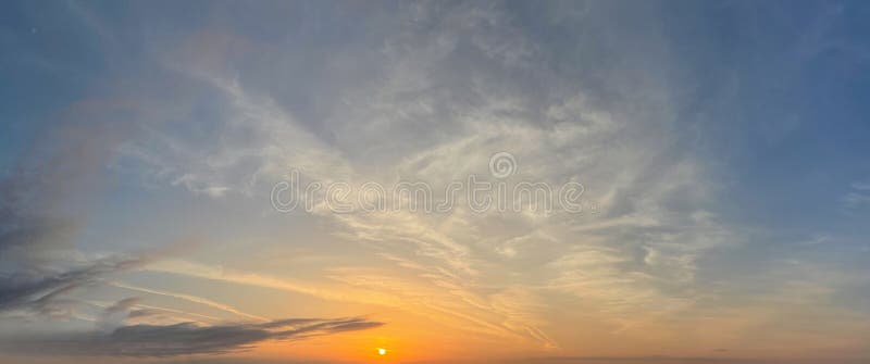 Natural Background Concept. Sunset Gold Sun, Blue Sky and White Clouds ...