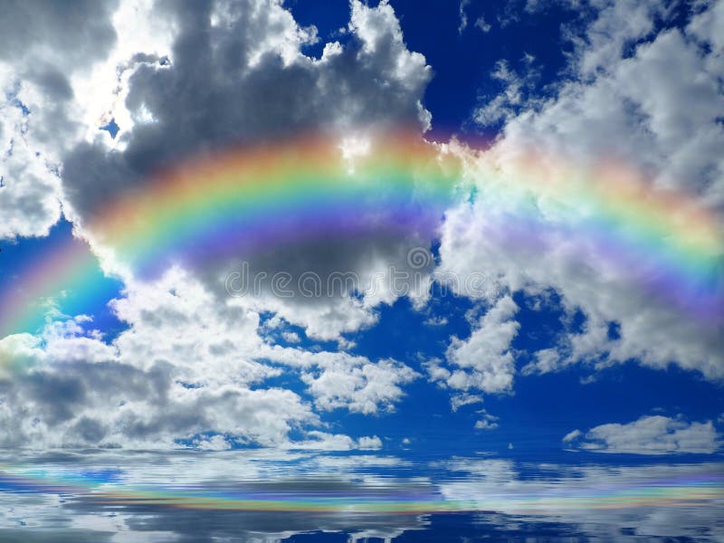 Natural Background with Rainbow in Sea Reflection Stock Image - Image ...