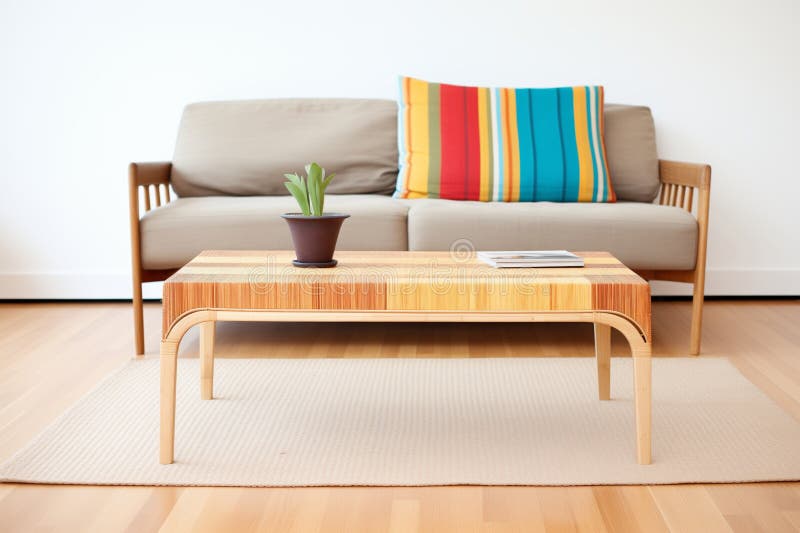 Natural Bamboo Coffee Table with a Straw Mat Stock Photo - Image of ...