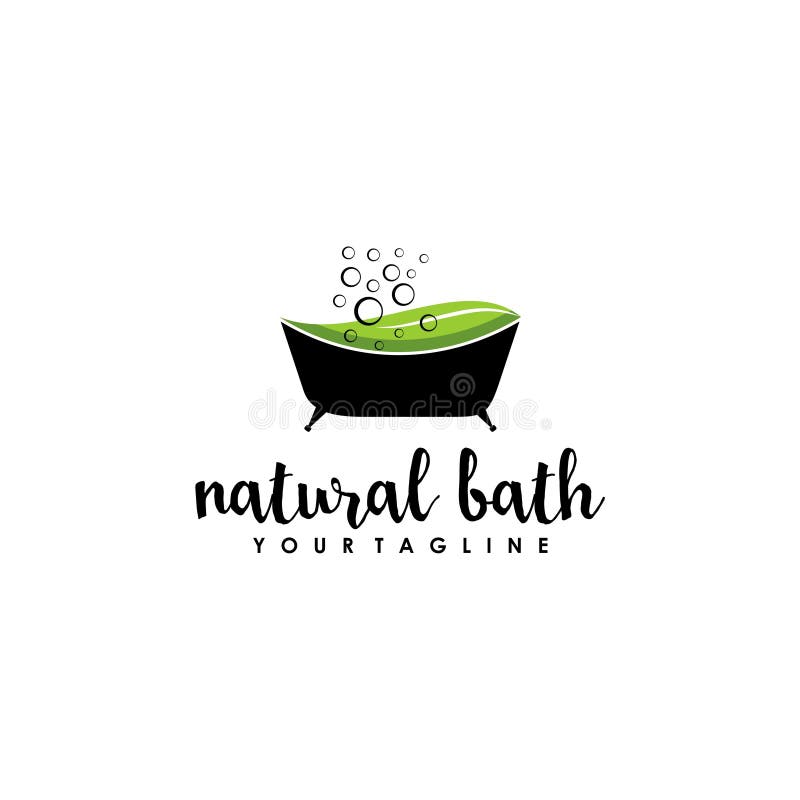 Natural Bath Leaf and Bathtub Vector Logo Design Stock Vector ...