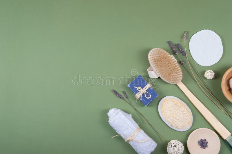 Natural Bathroom Objects with Lavender. Stock Photo - Image of recycle ...