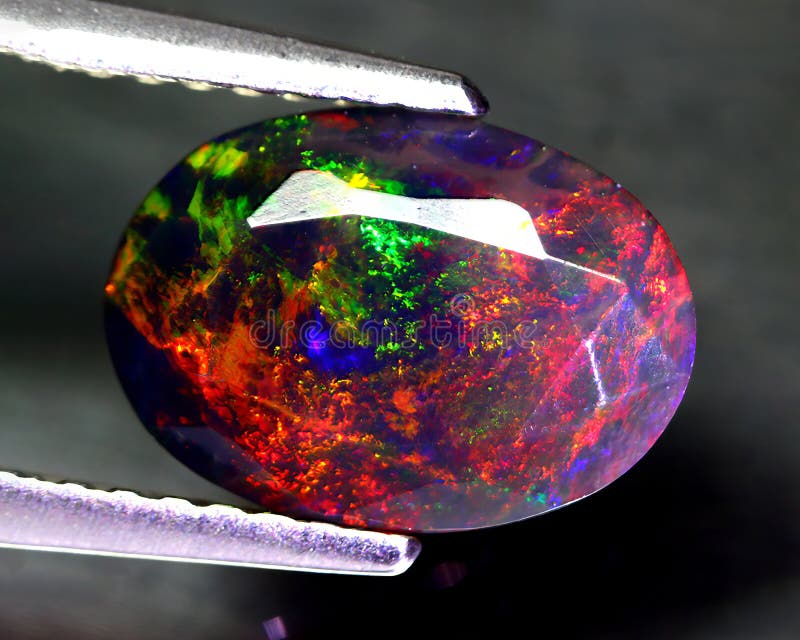 Natural Beautiful Gemstone Opal on Gray Background Stock Image - Image ...