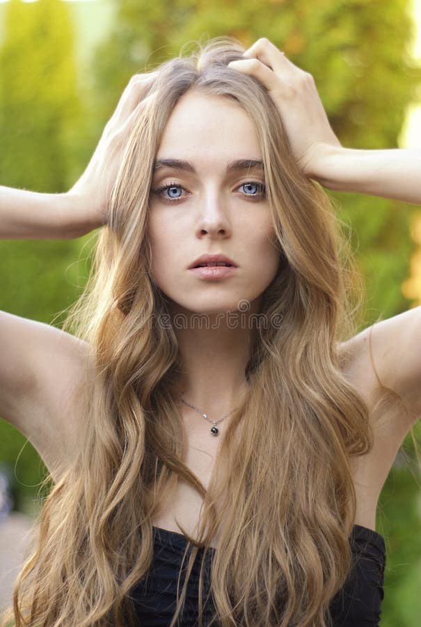 Natural Beautiful Woman Outdoors Stock Photo - Image of health ...