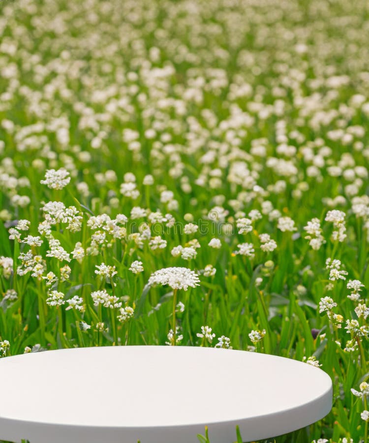 Natural Beauty Podium Backdrop with Spring Flower Field Stock ...