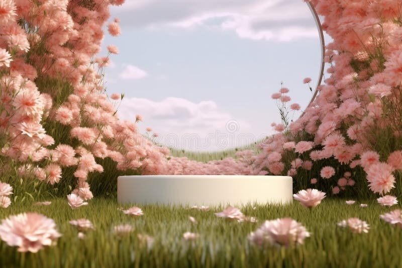 Natural Beauty Podium Backdrop with Spring Flower Field. 3d Rendering ...