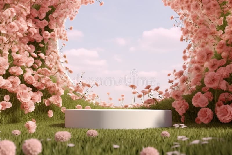 Natural Beauty Podium Backdrop with Spring Flower Field. 3d Rendering ...