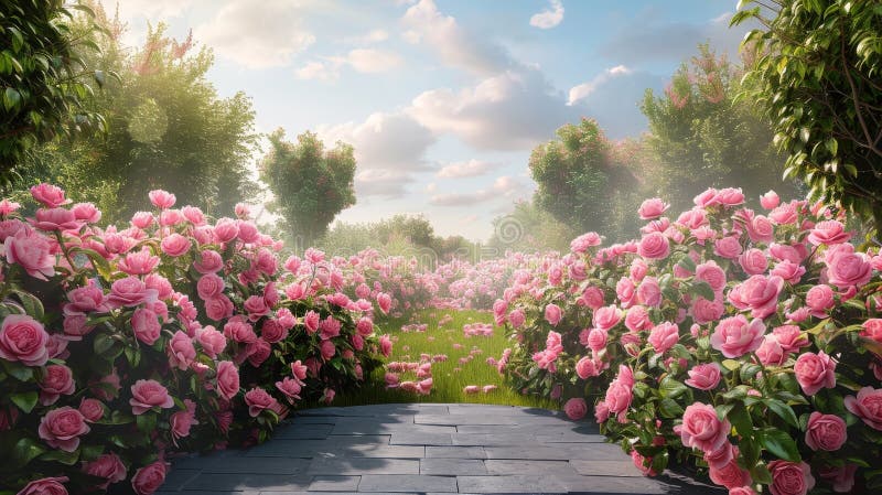 A Natural Beauty Podium Backdrop with a Spring Rose Flower Field Scene ...