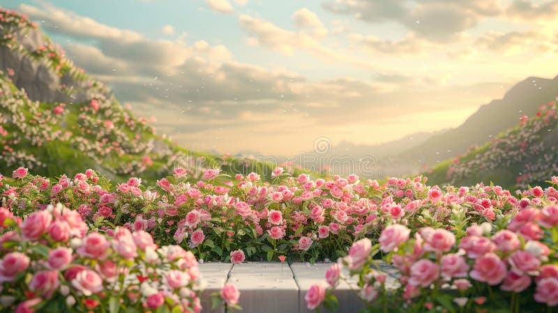 The Natural Beauty of a Podium Backdrop with a Spring Rose Flower Field ...