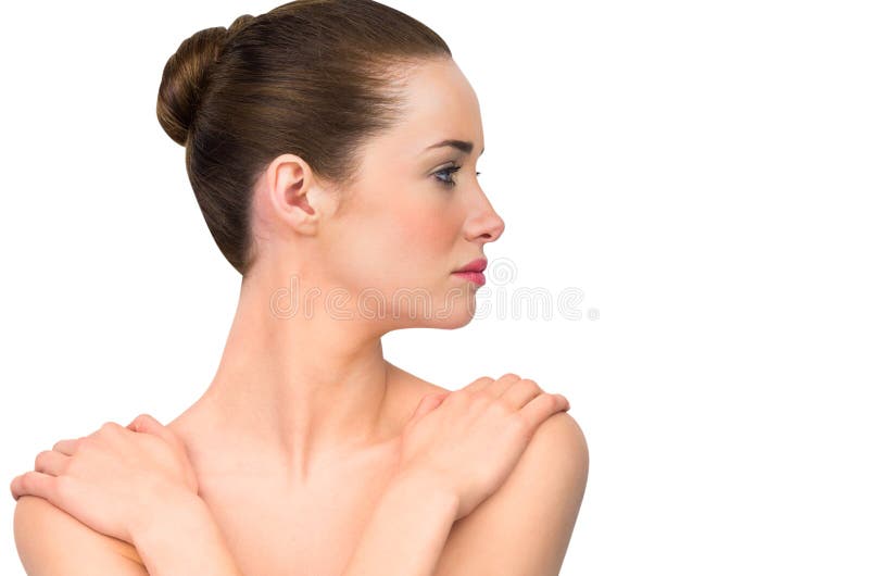 Natural Beauty Posing with Hands on Shoulders Stock Photo - Image of ...
