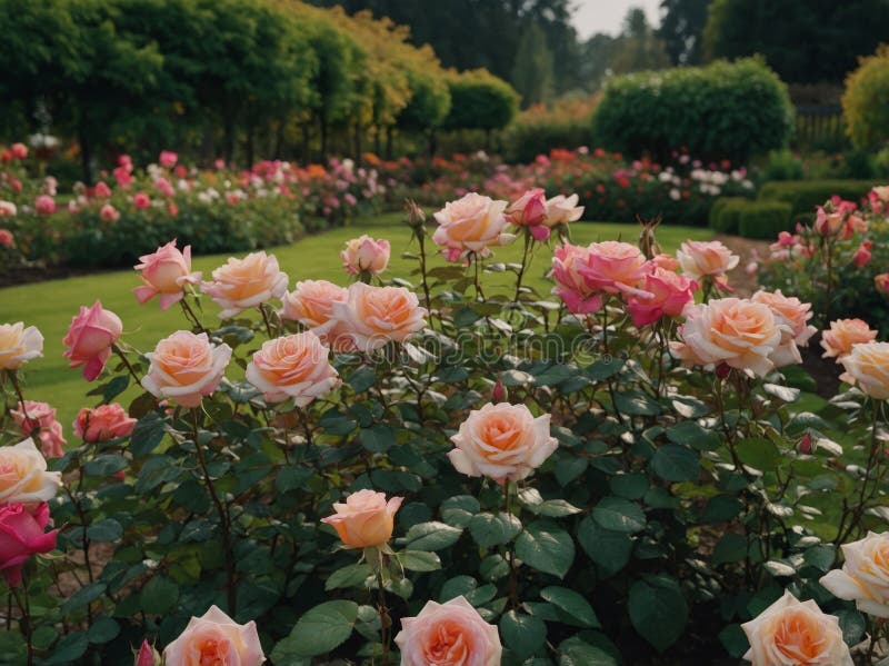 Natural Beauty of a Rose Garden in Full Bloom. Stock Illustration ...