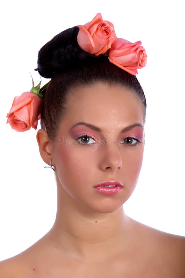 Natural Beauty - Roses and Woman Stock Image - Image of close, brown ...