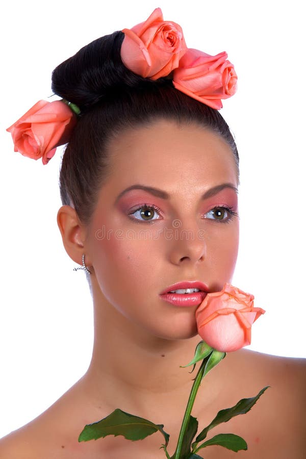 Natural Beauty - Roses and Woman Stock Image - Image of model, cute ...