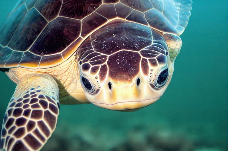 Natural Beauty Sea Turtle at Bottom of Ocean Stock Illustration ...