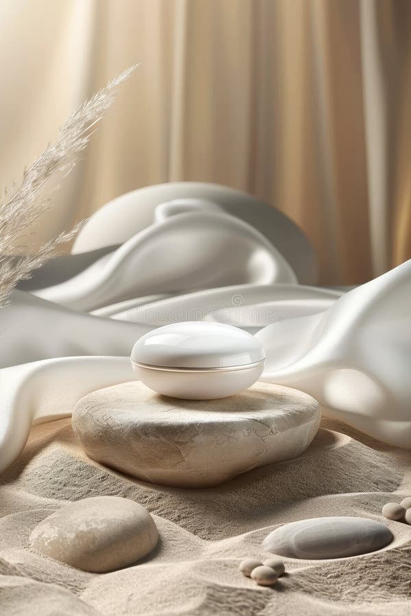 Natural Beige Podium for Cosmetic Products on Stone in Sandy Setting ...