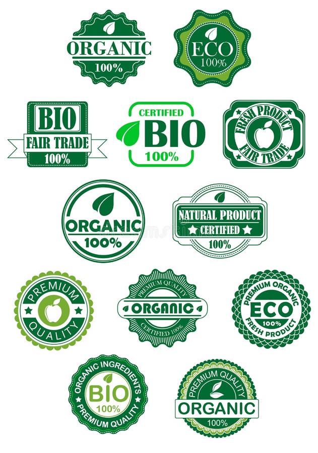Natural Organic Product Labels and Emblems. Set of Vectors Stock Vector ...