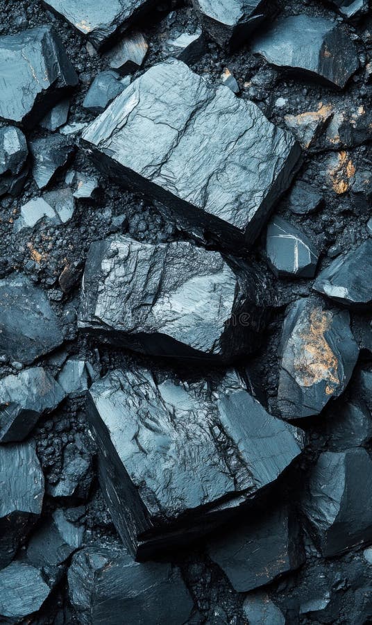 Natural Black Coal Pieces Scattered on a Dark Background Stock Image ...