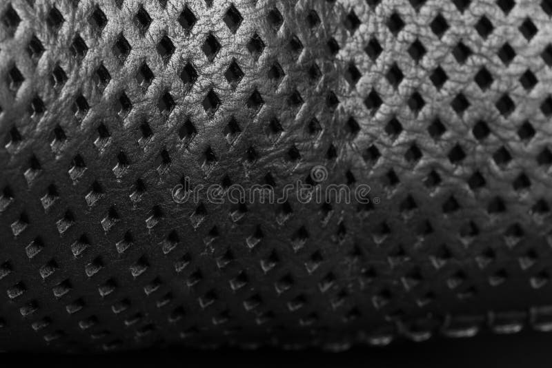 Natural Black Leather with Perforation in Form of the Rhombus Close-up ...