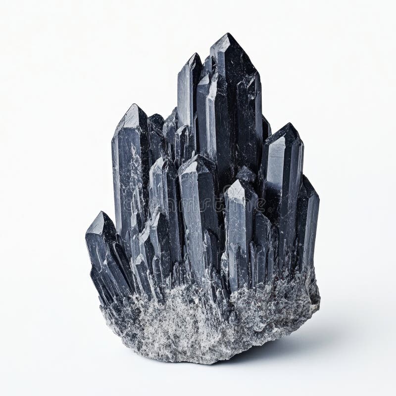 Natural Black Mineral Crystal Formation with Sharp Pointed Tips Stock ...