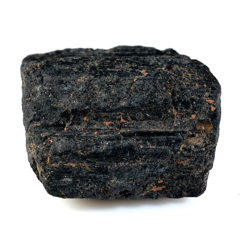 Natural Black Tourmaline Crystal on White Background Stock Image ...