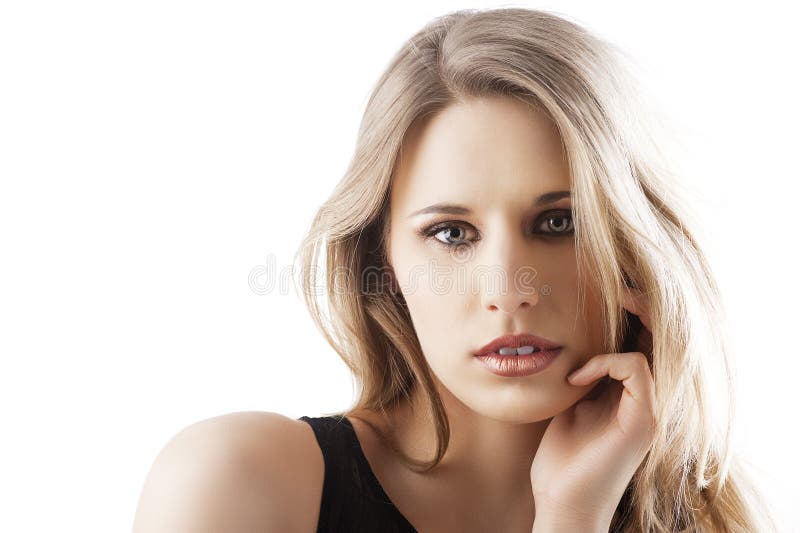 Natural Blond Woman with Left Hand Near the Face Stock Image - Image of ...