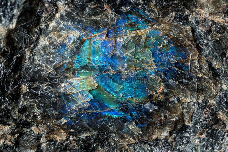 Natural Blue Labradorite Crystal in the Rock Stock Image - Image of ...