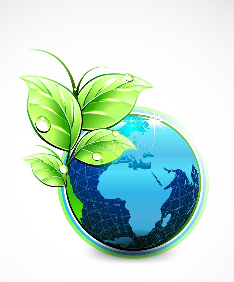 Vector Natural Blue World with Green Leaves and Water Drops Stock ...