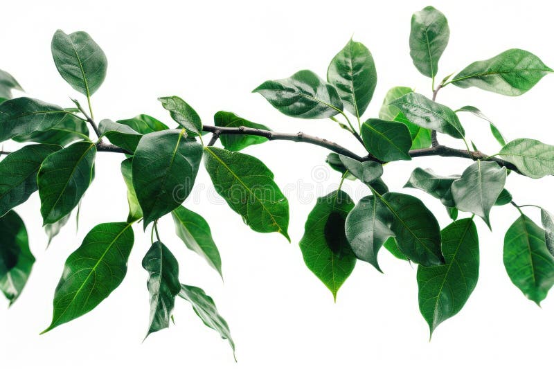 A Natural Branch with Green Leaves on a Plain White Background, Perfect ...
