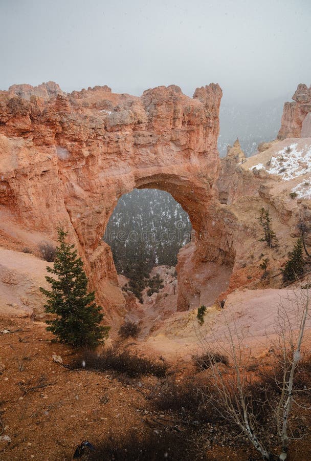 Natural Bridge Arch at Bryce Canyon in Winter. Stock Image - Image of ...