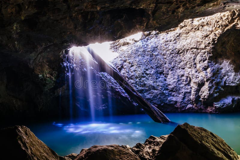 Natural Bridge Waterfall in Cave Stock Image - Image of national, rock ...