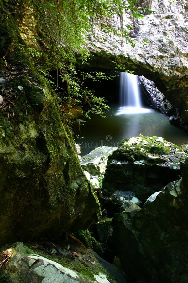 Natural Bridge Waterfall Cave Stock Photo - Image of queensland ...