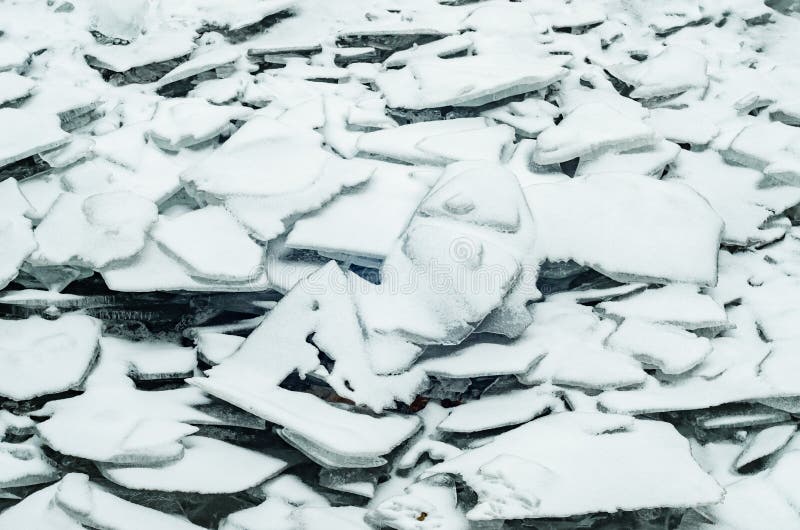 Natural Broken Ice Blue Covered with Snow during Freezing Winter ...