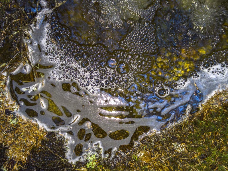 Foam Bubbles in a Small Stream Stock Image - Image of colorful, river ...