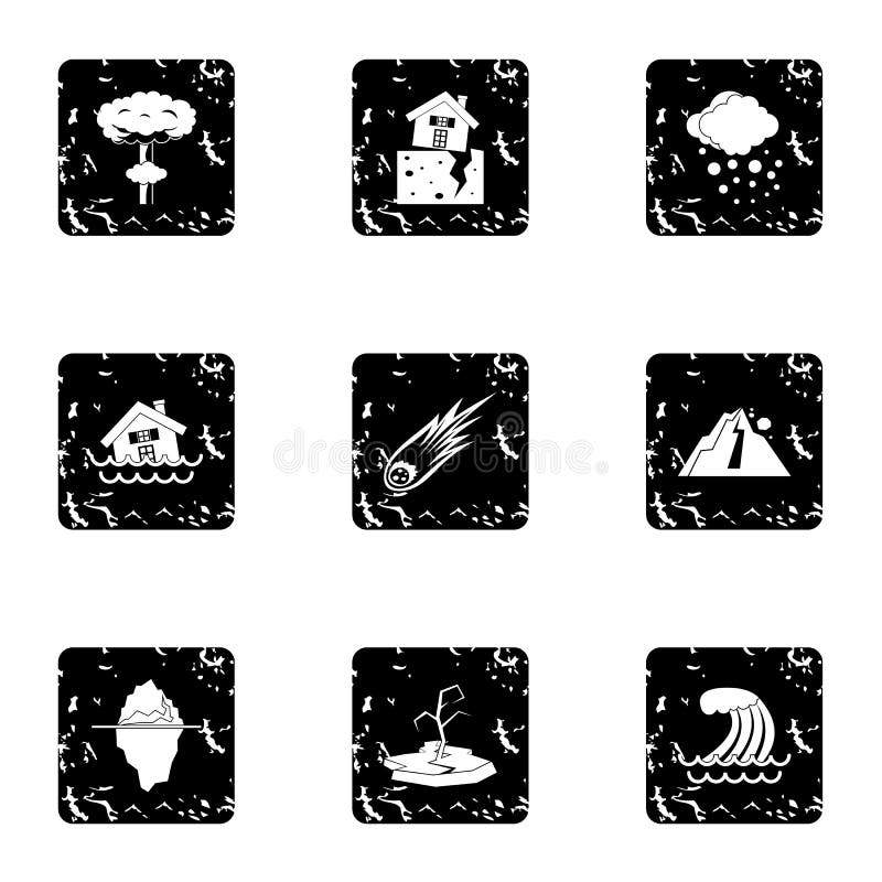 Natural Catastrophe Icons Set, Grunge Style Stock Vector - Illustration ...