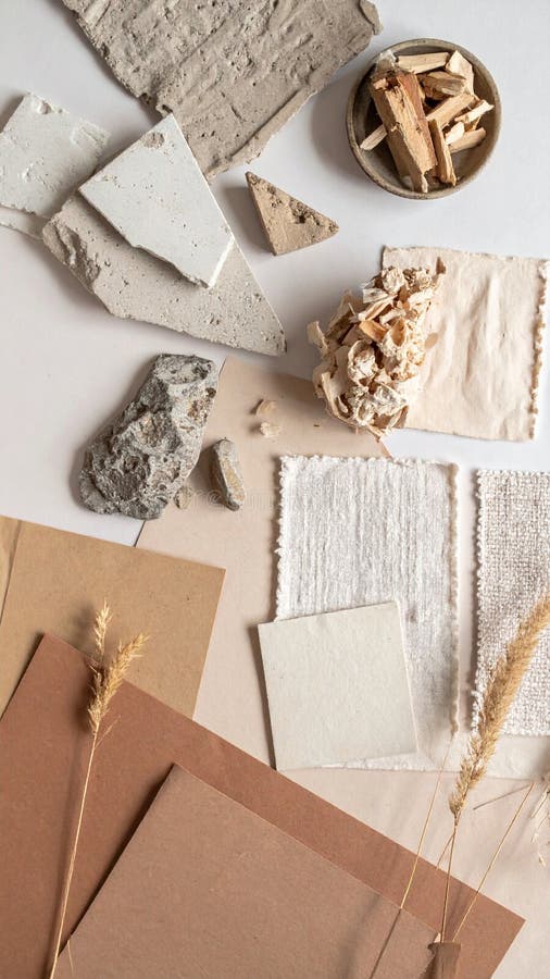 Natural Ceramic Fabric Moodboard with Rough Textures in Beige White and ...