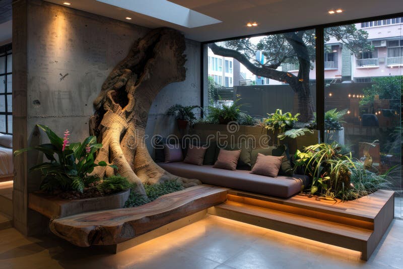 Natural Charm: Rustic Tree Root Sofa and Trunk Column in Modern ...