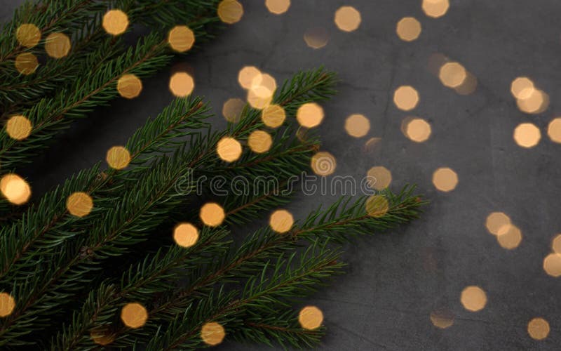 CHRISTMAS FIR TREE BACKGROUND on DARK BOARD Stock Image - Image of ...